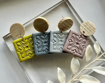 Papel Picado Tile Clay Earrings | Terracotta Earrings | Talavera Tile ...