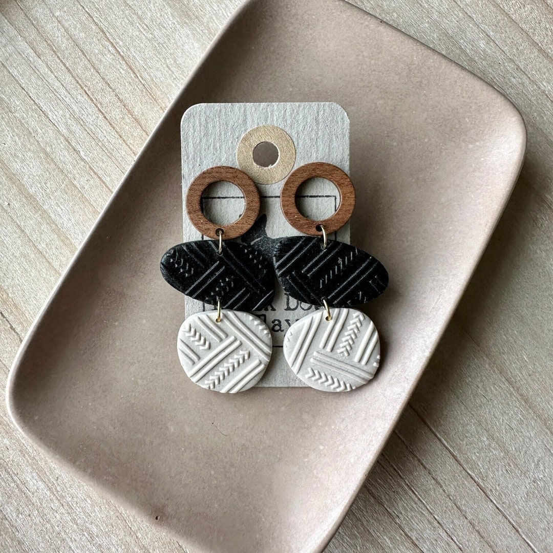 Black Ivory Organic Abstract Clay Earrings Boho Minimalist - Etsy