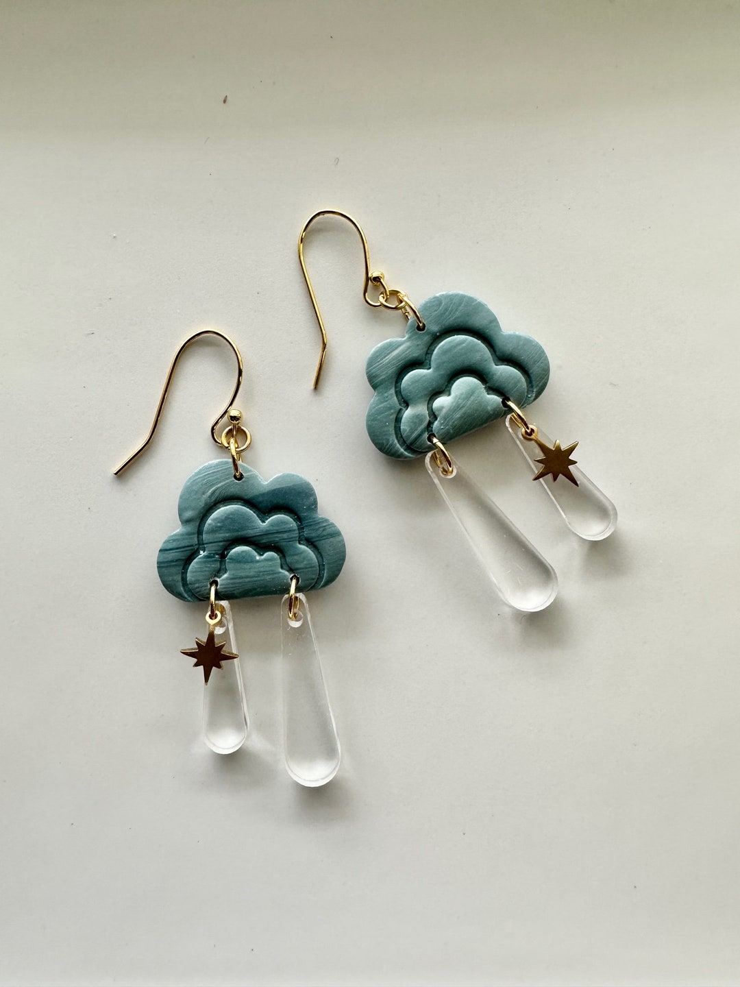 Cloud & Raindrop Clay Earrings Storm Cloud Earrings Boho Polymer Clay ...