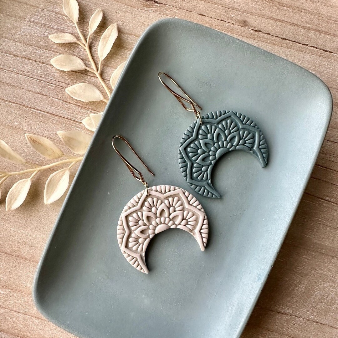 Mandala Moon Clay Earrings | Celestial Clay Earrings | Modern Boho ...