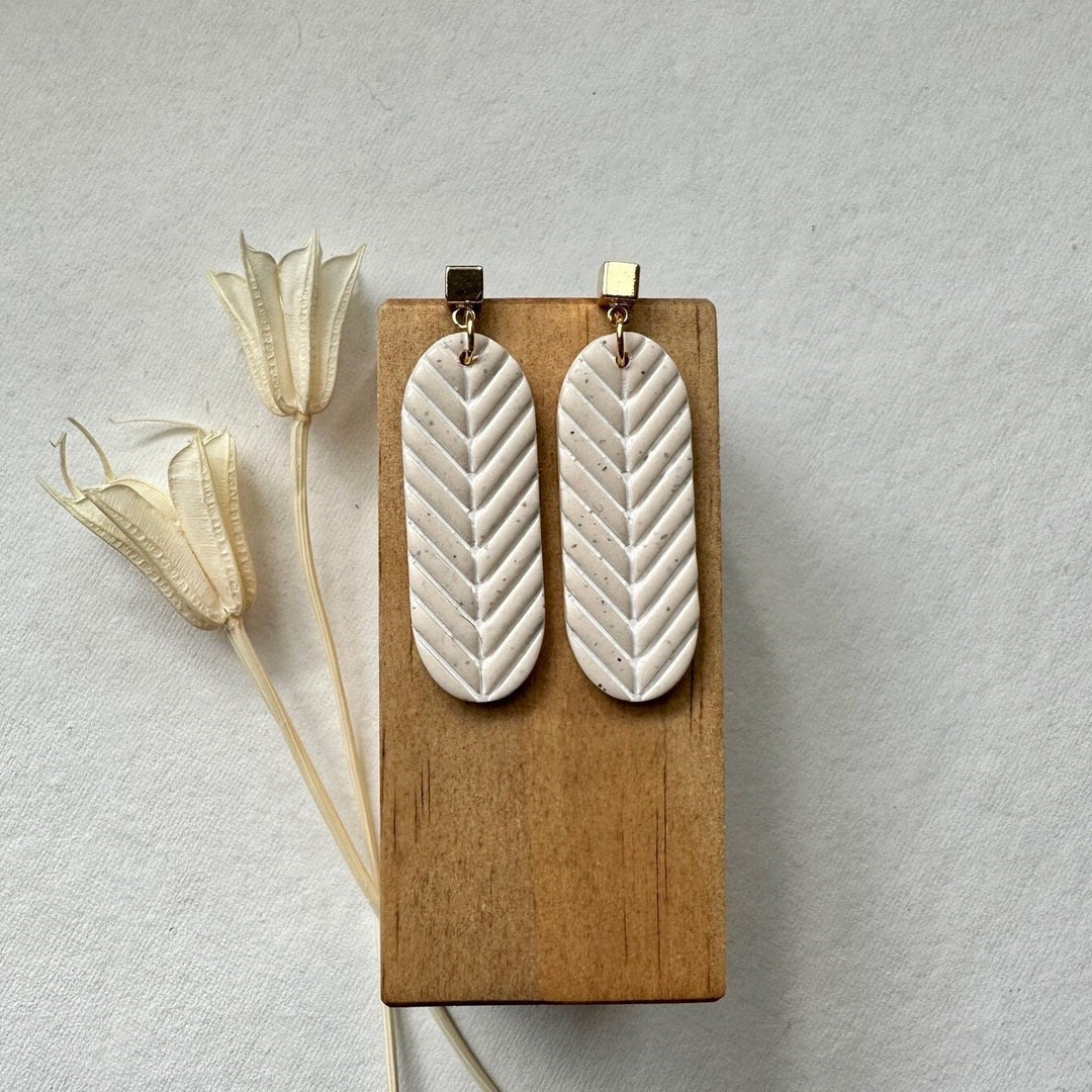 Minimal Herringbone Polymer Clay Dangle Earrings | Boho Clay Earrings ...