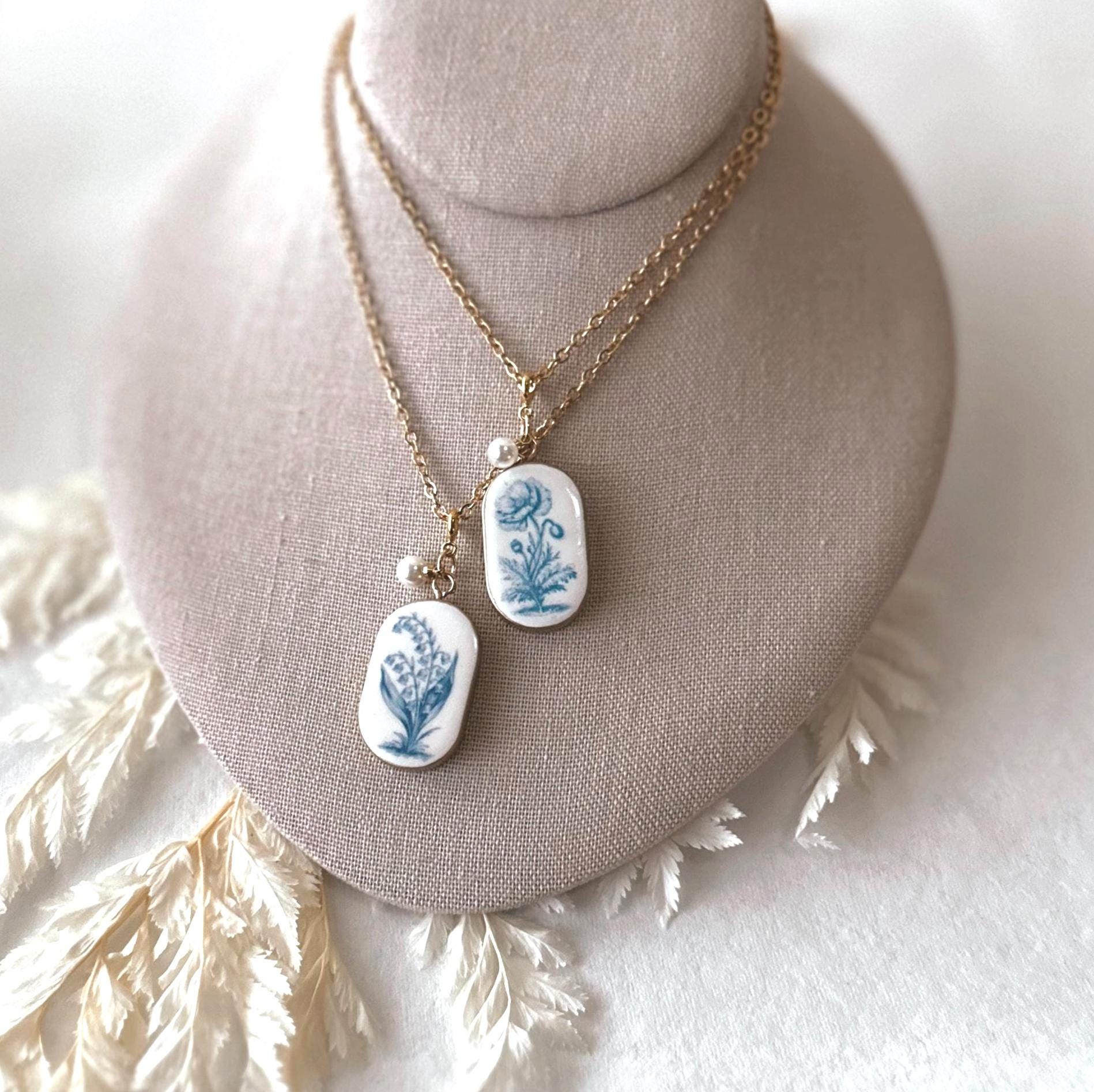 Blue Floral Clay Charm Necklace | Classic Simple Floral Necklace ...
