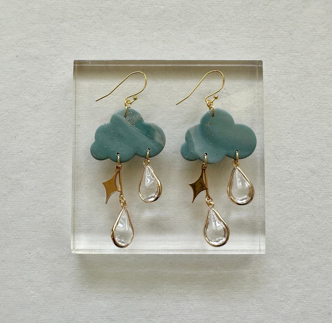 Cloud & Raindrop Clay Earrings | Storm Cloud Earrings | Boho Polymer ...