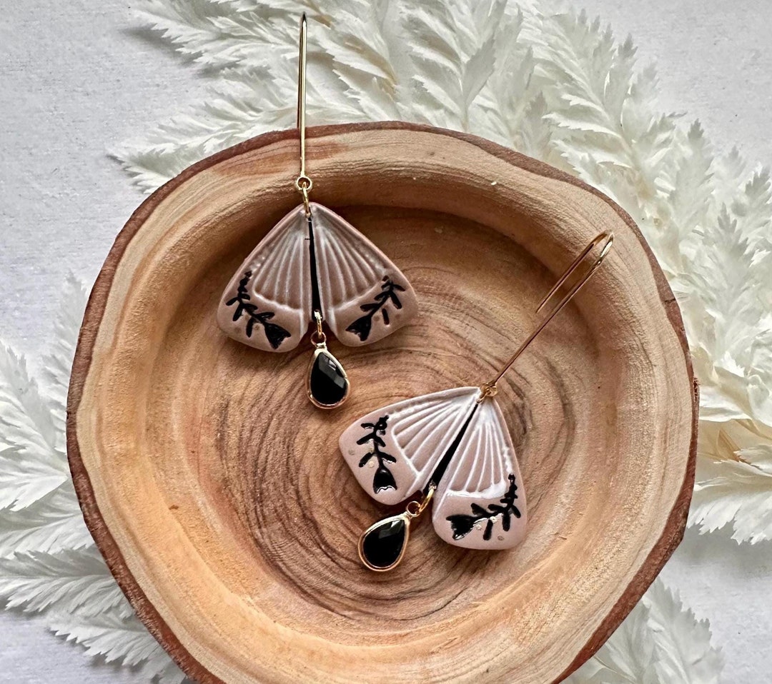 Neutral Moth Butterfly Clay Earrings | Cottagecore Earrings | Woodland ...