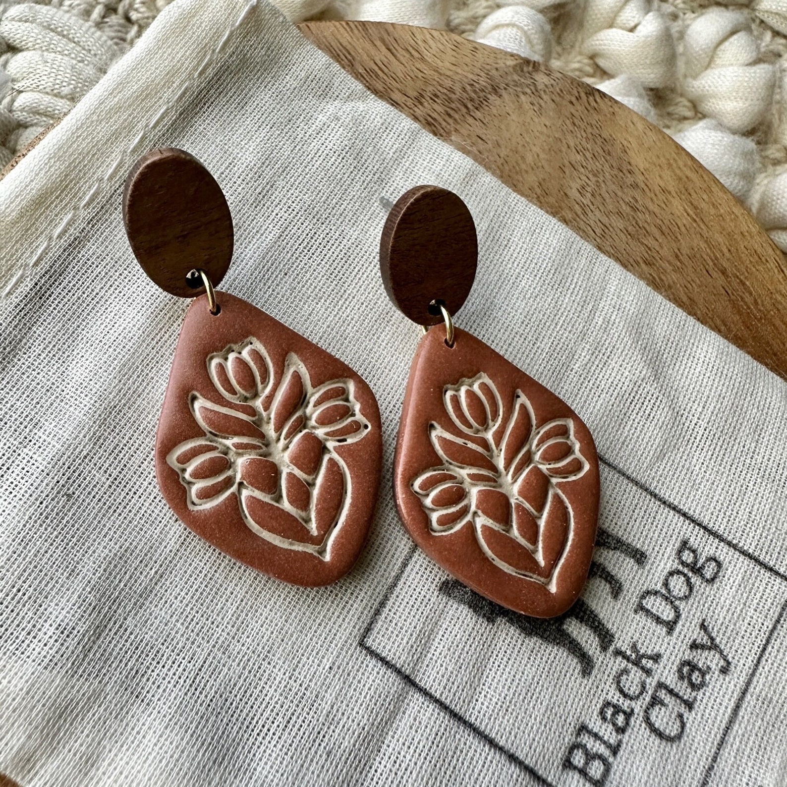 Terracotta Folk Floral Clay Dangle Earrings Terracotta Pottery Earrings ...