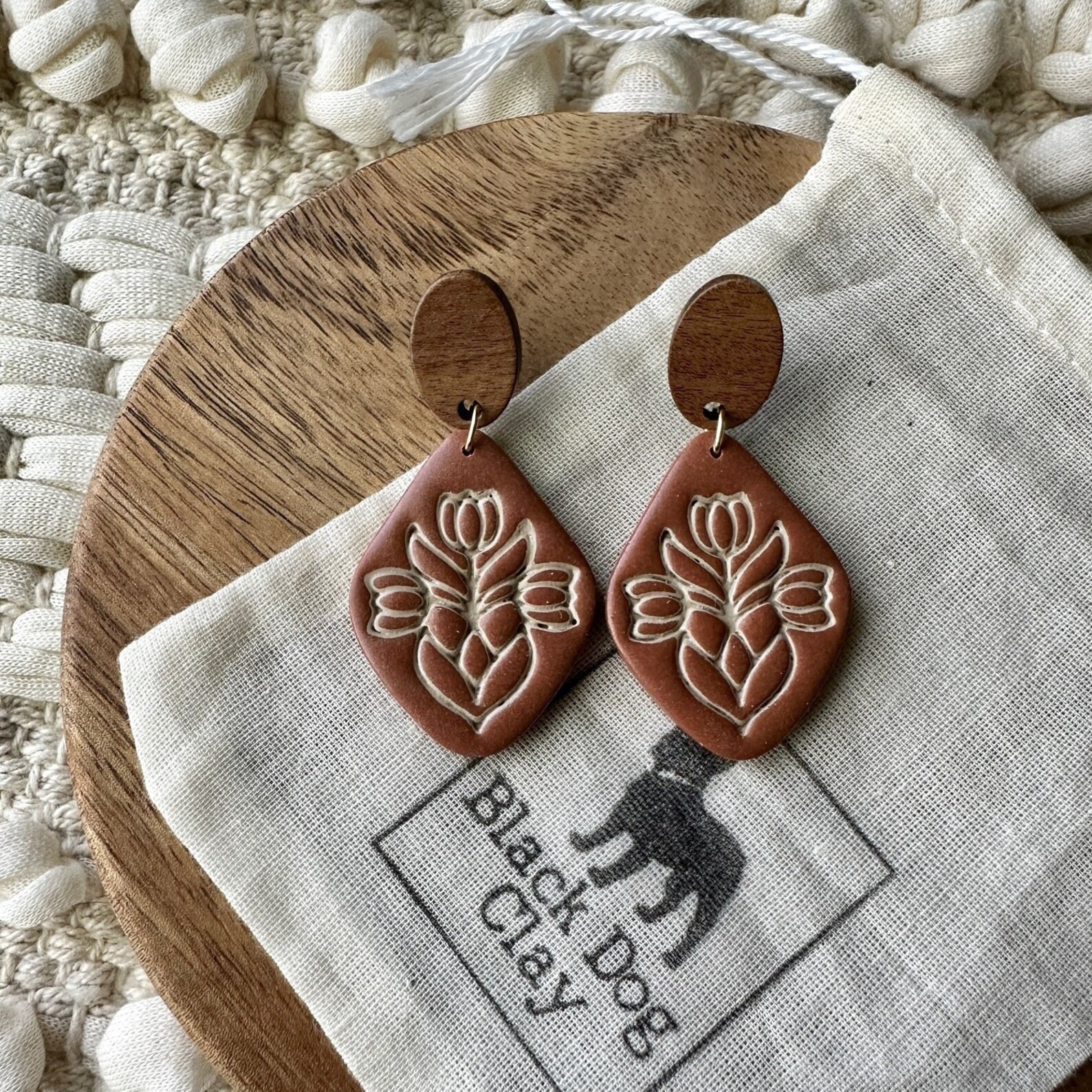 Terracotta Folk Floral Clay Dangle Earrings Terracotta Pottery Earrings ...