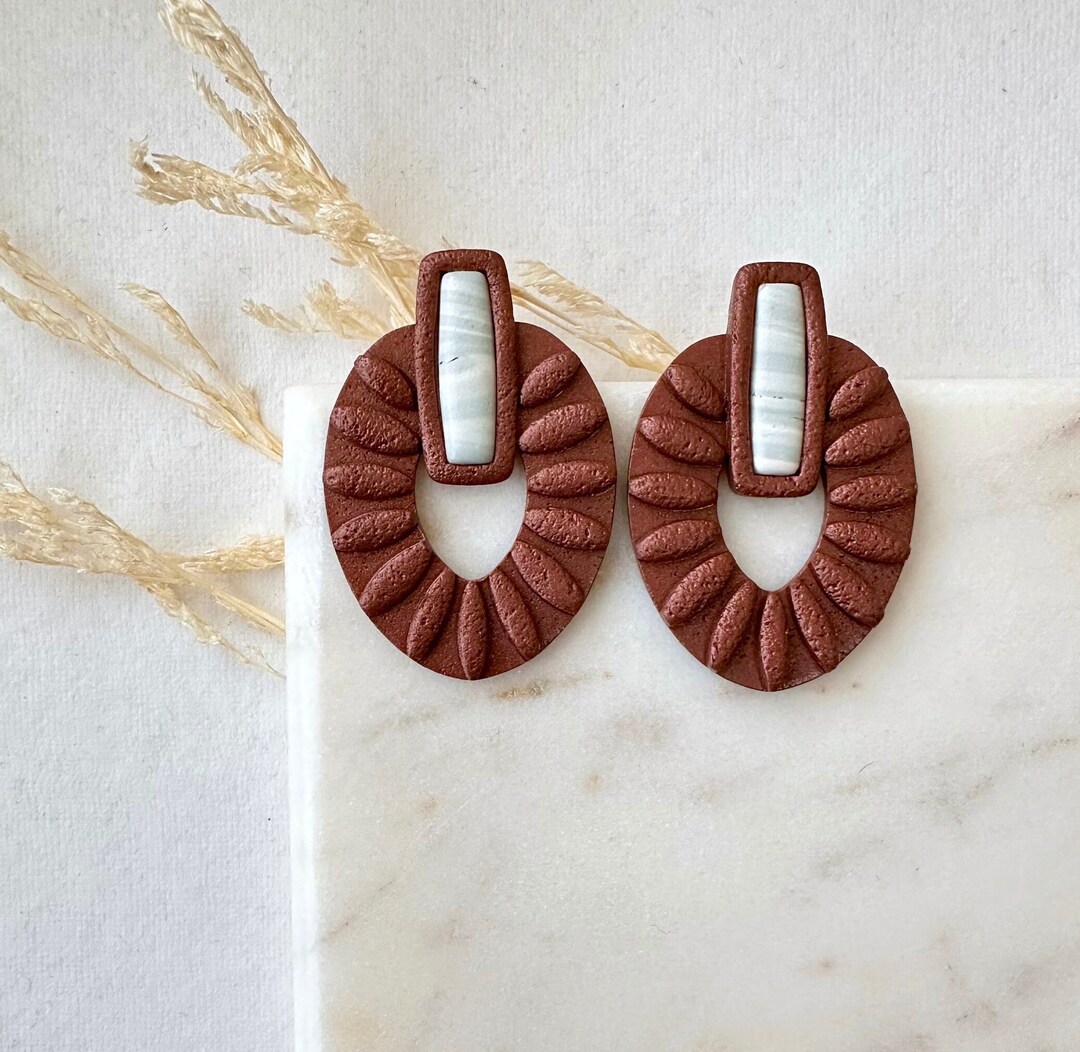 Oversized Bronze Stud Clay Earrings | Modern Clay Earrings | Statement ...