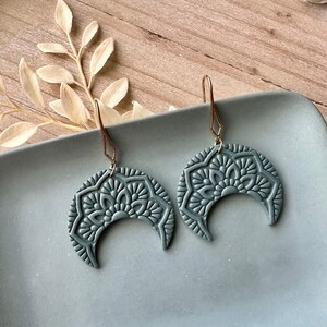 Mandala Moon Clay Earrings Celestial Clay Earrings Modern Boho Earrings ...