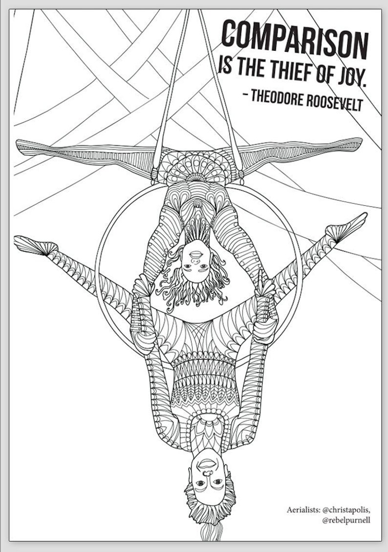 Aerial Lyra/hoop Doubles Coloring Book Page: "comparison is the Thief ...