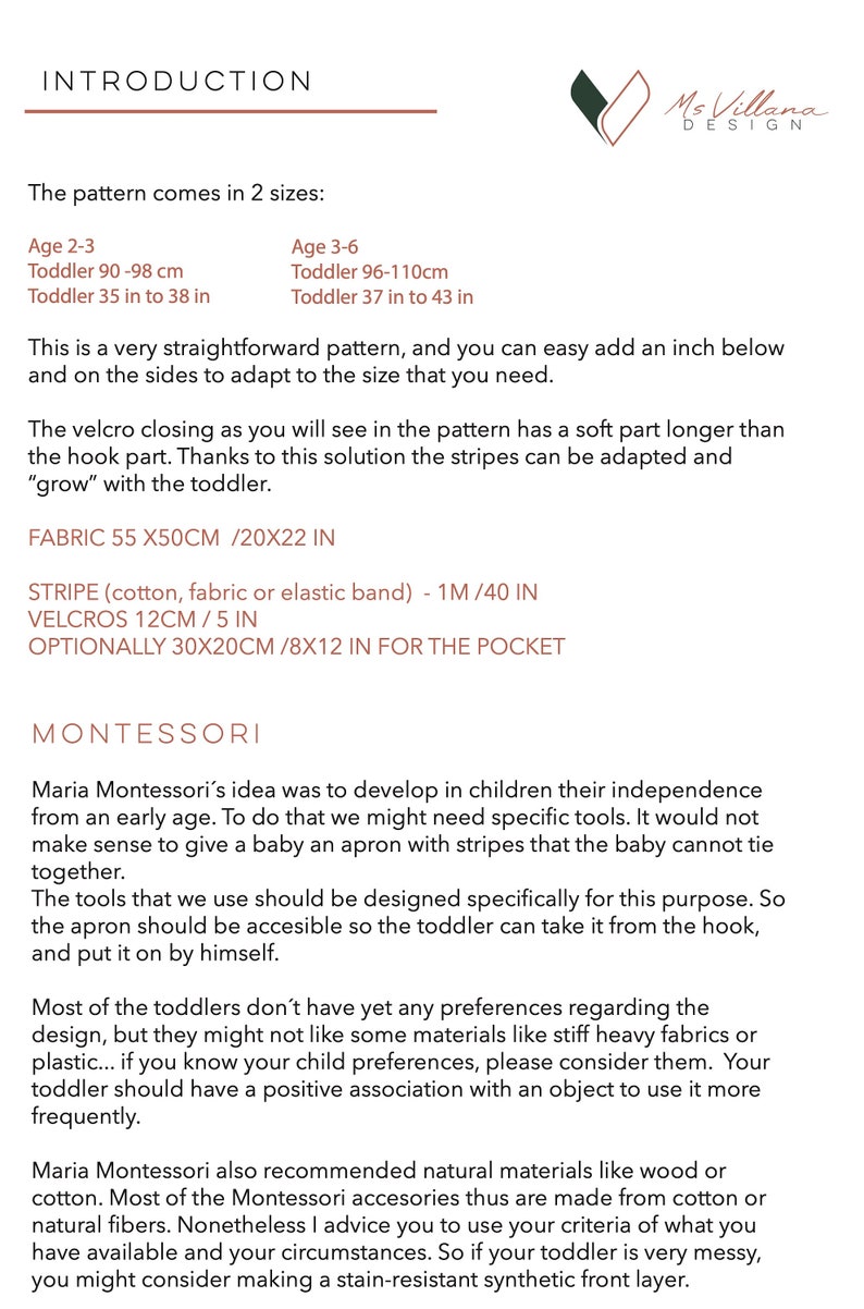 Easy Montessori Apron Pattern: Toddler Velcro Closing (PDF Pattern) - Etsy