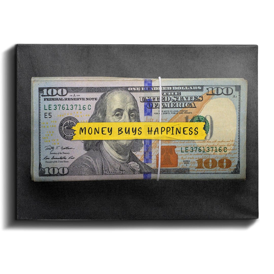Money Buys Happiness - Money Canvas Art, Stack of 100 Dollar Bills ...
