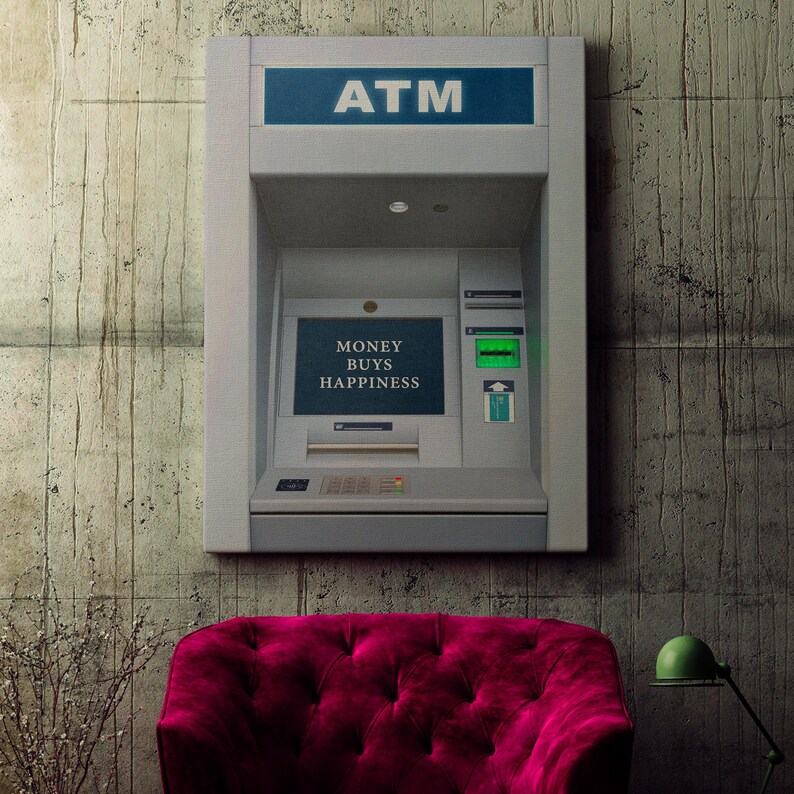 Money ATM Machine Money Buys Happiness Canvas Art, Motivational Wallart ...