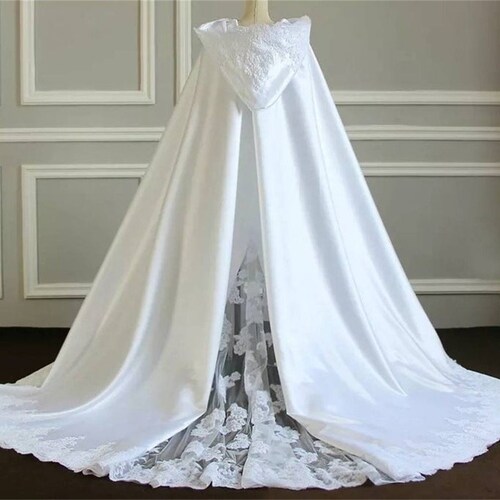 White Satin Cape Hooded Wedding Cloak Halloween Costume Bridal - Etsy