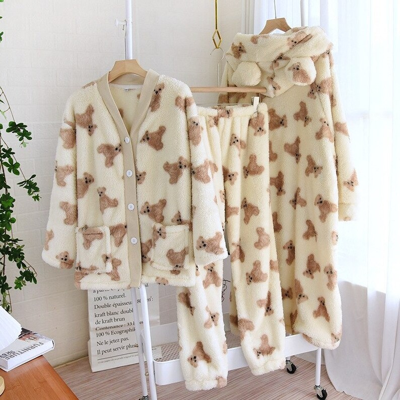 Cute Kawaii Teddy Bear Pajama Soft Thick Pyjamas Set Cosy - Etsy