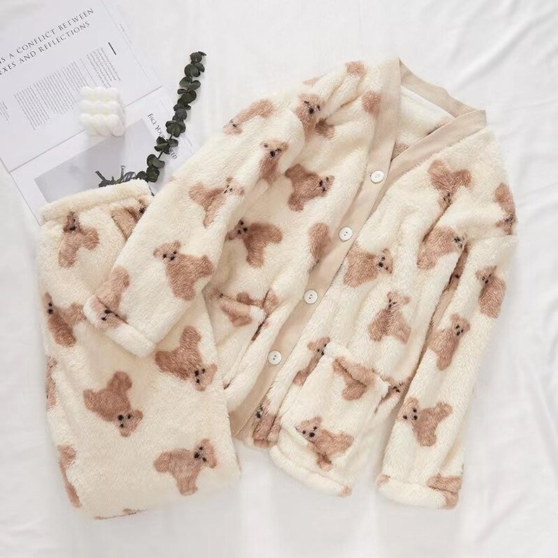 Cute Kawaii Teddy Bear Pajama Soft Thick Pyjamas Set Cosy - Etsy