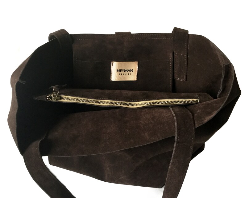 Oversize Chocolate Brown Vegan Suede Leather Tote With Same Color ...