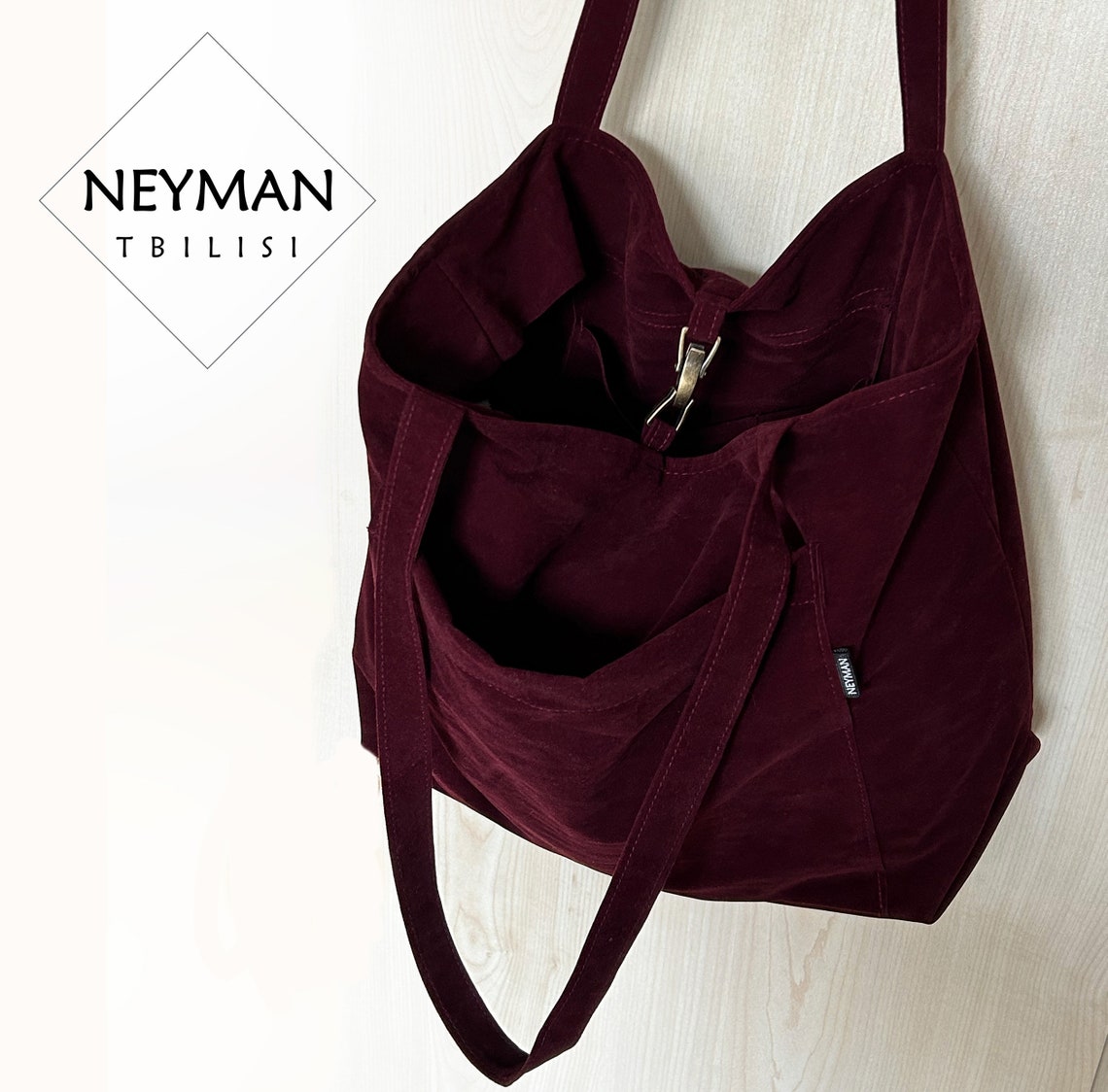 Oversize Dark Red Wine Color Vegan Suede Leather Shoulder Bag/xl ...