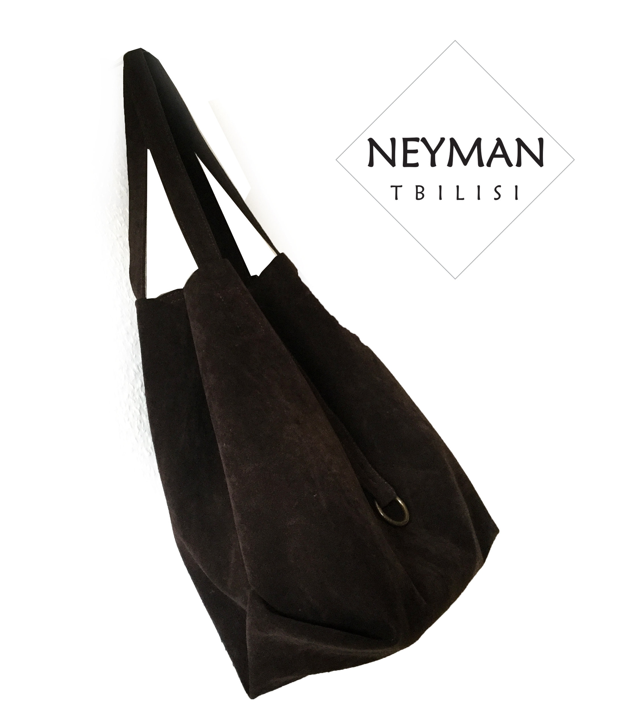 Oversize Chocolate Brown Vegan Suede Leather Tote With Same Color ...