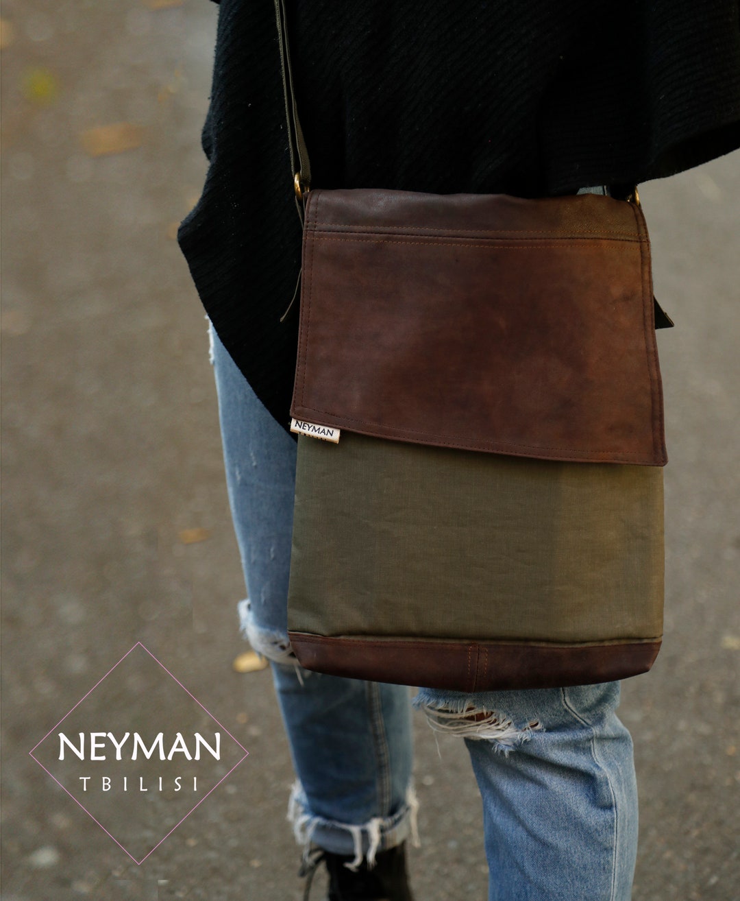 Unisex Green Messenger Laptop Vertical Bag With Leather Cover - Etsy