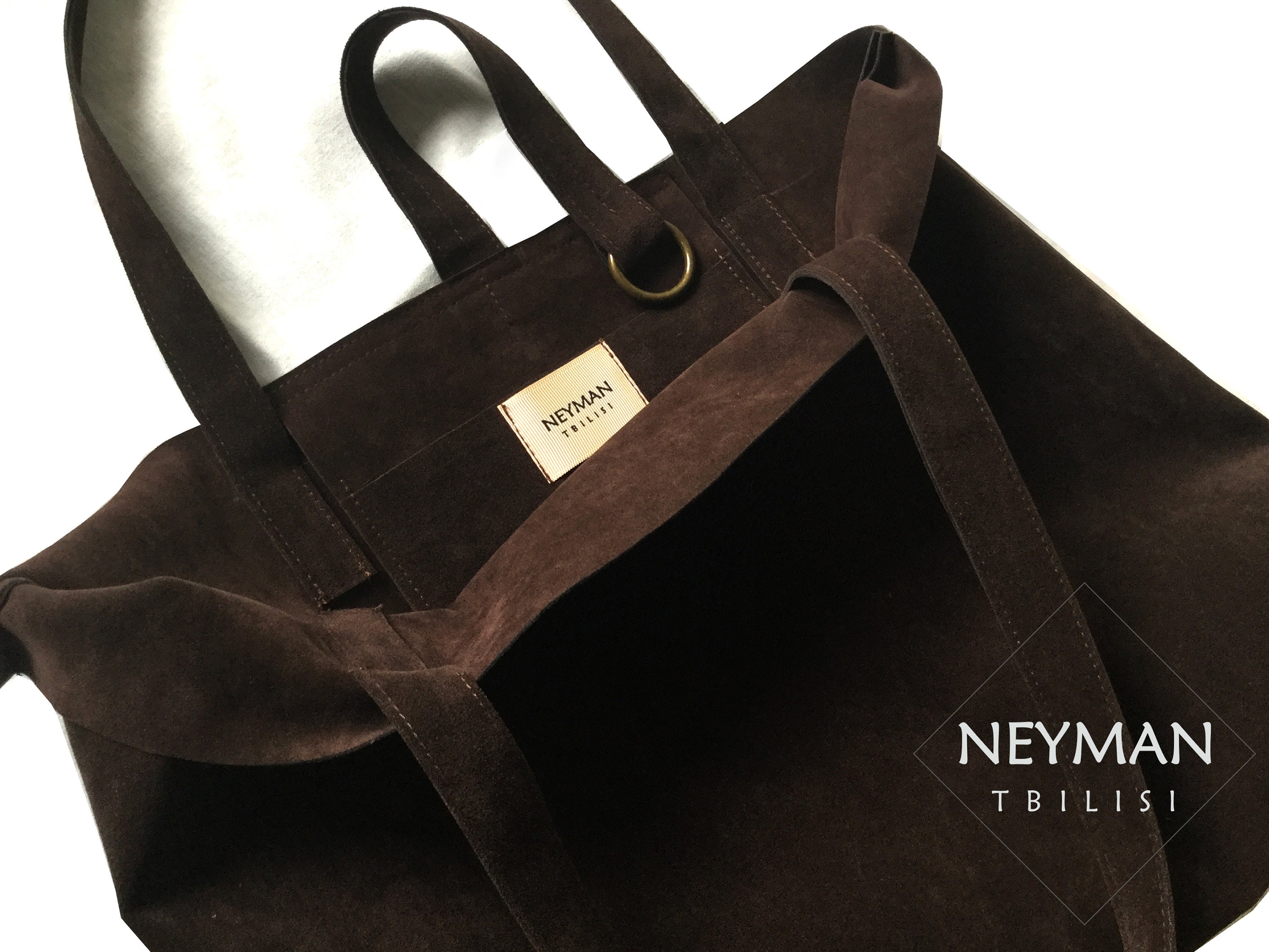 Oversize Chocolate Brown Vegan Suede Leather Tote With Same Color ...