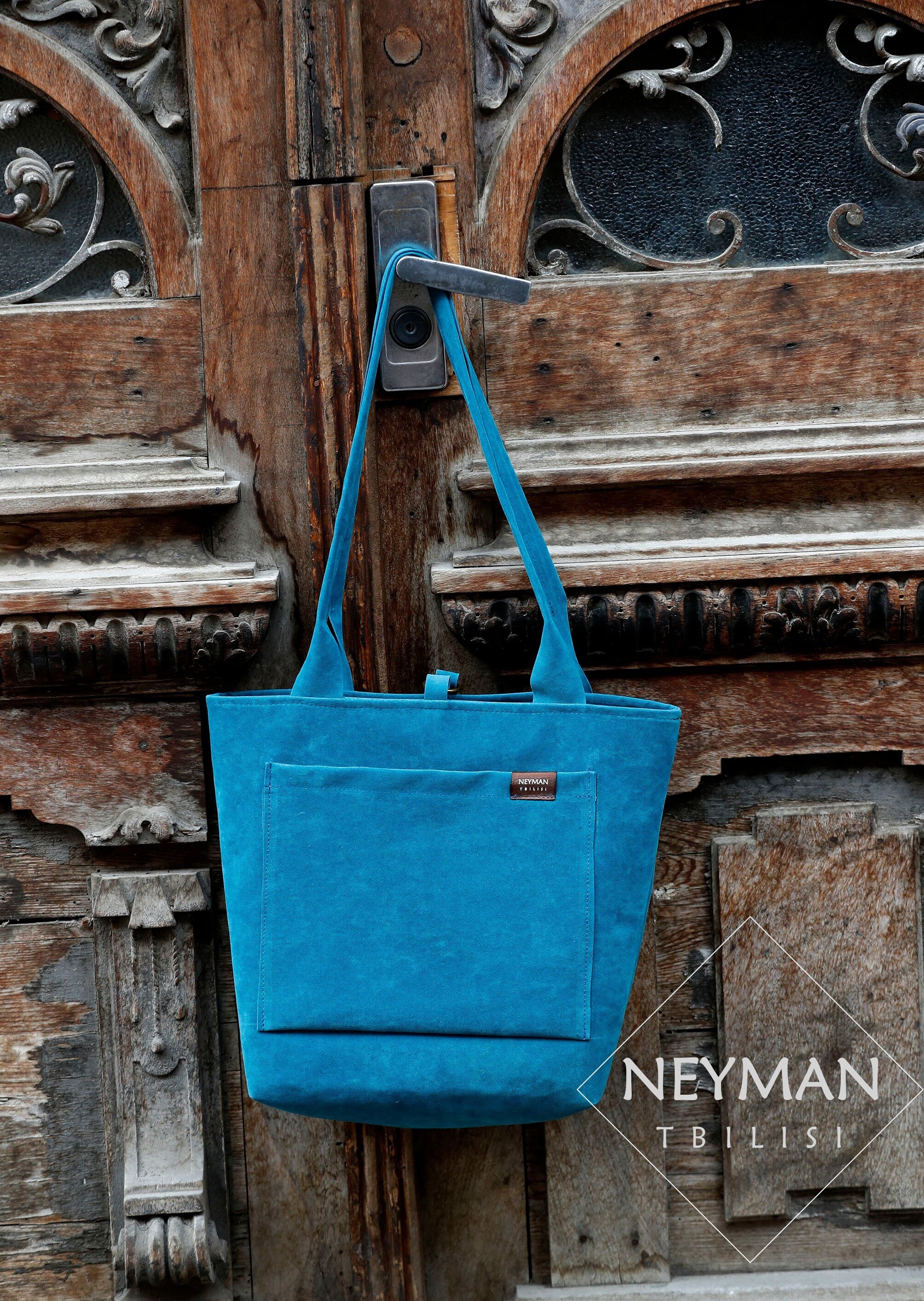 Cyan Blau Vegan Wildleder Schultertasche / Türkis Blau Eco Tote withe ...