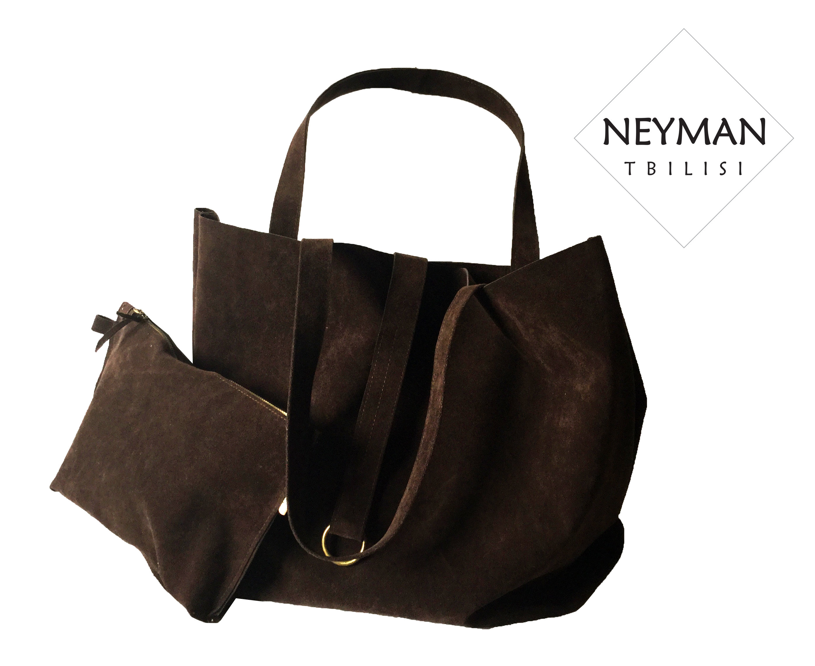 Oversize Chocolate Brown Vegan Suede Leather Tote With Same Color ...