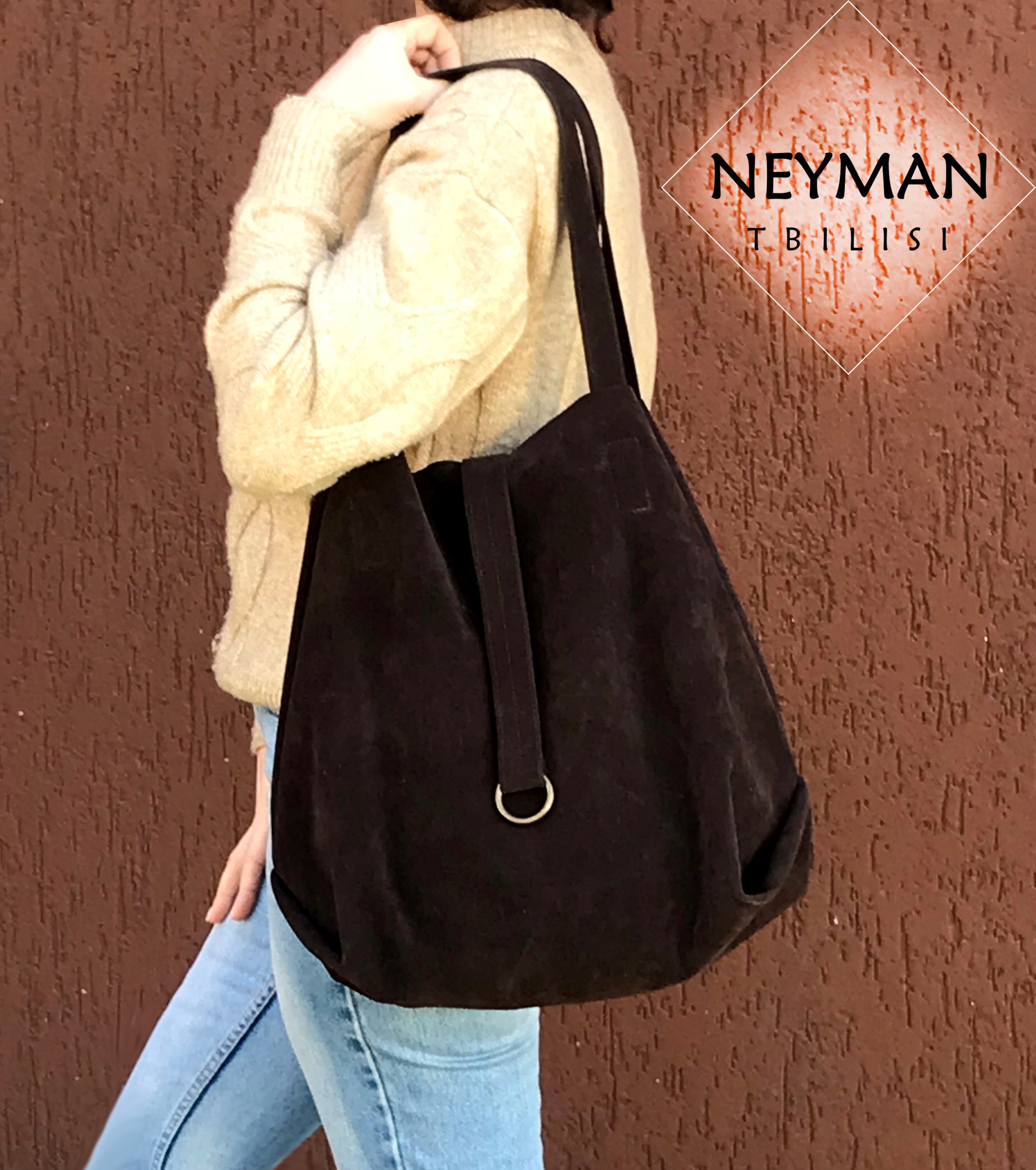 Oversize Chocolate Brown Vegan Suede Leather Tote With Same Color ...