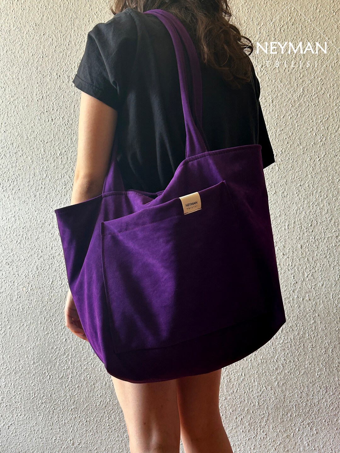 Oversize Dark Violet Vegan Suede Leather Shoulder Bag/xl Shopper/purple ...
