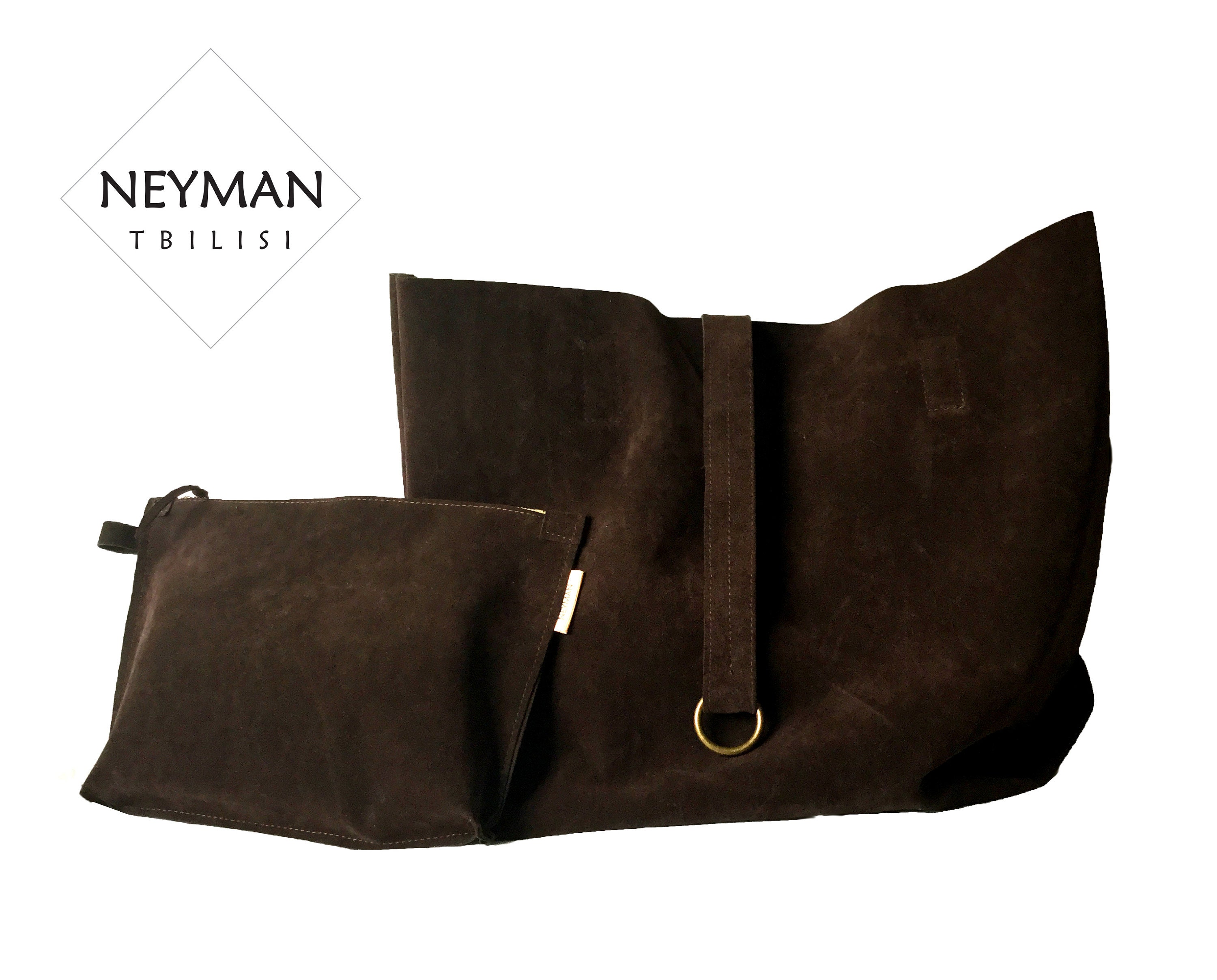 Oversize Chocolate Brown Vegan Suede Leather Tote With Same Color ...