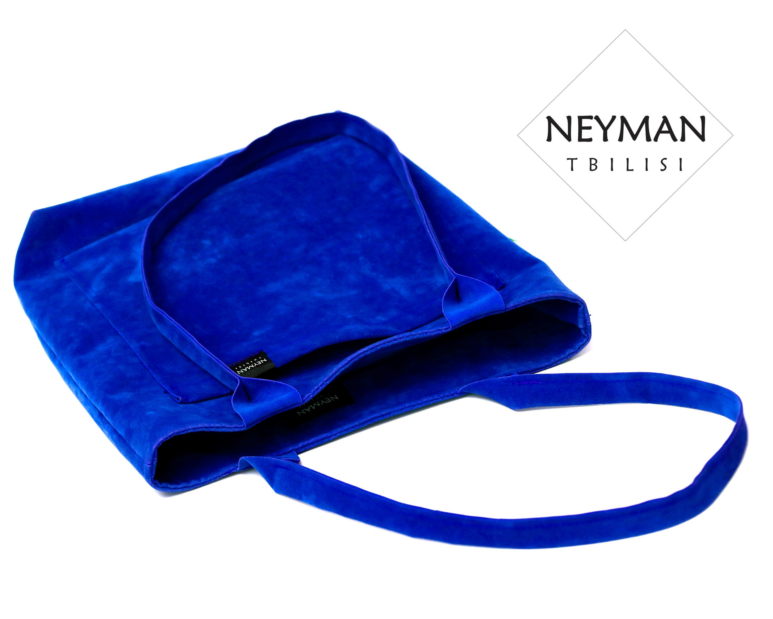 Cobalt Blue Vegan Suede Tote Bag With Pocket - Etsy