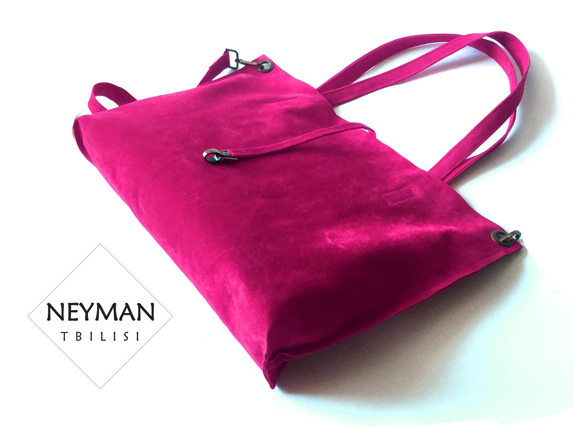 Oversize Fuchsia Tot / Bright Magenta Vegan Suede Leather Crossbody ...