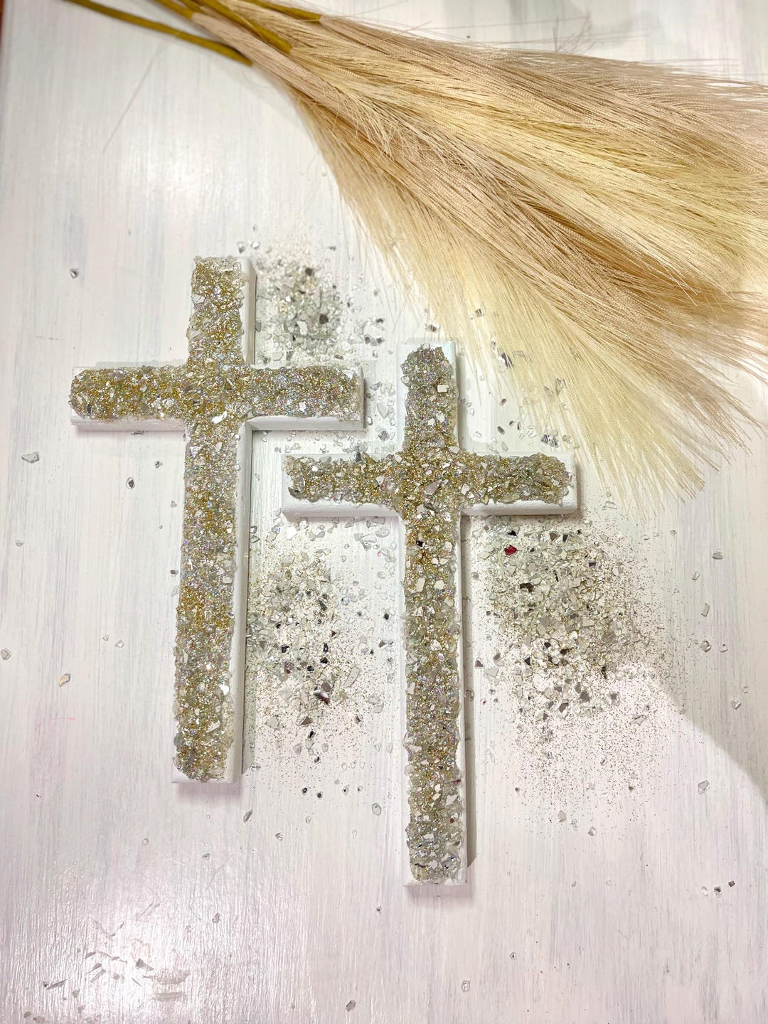 Glitter Art Embellished Wooden Cross Crushed Glass Cross Glitter Cross ...
