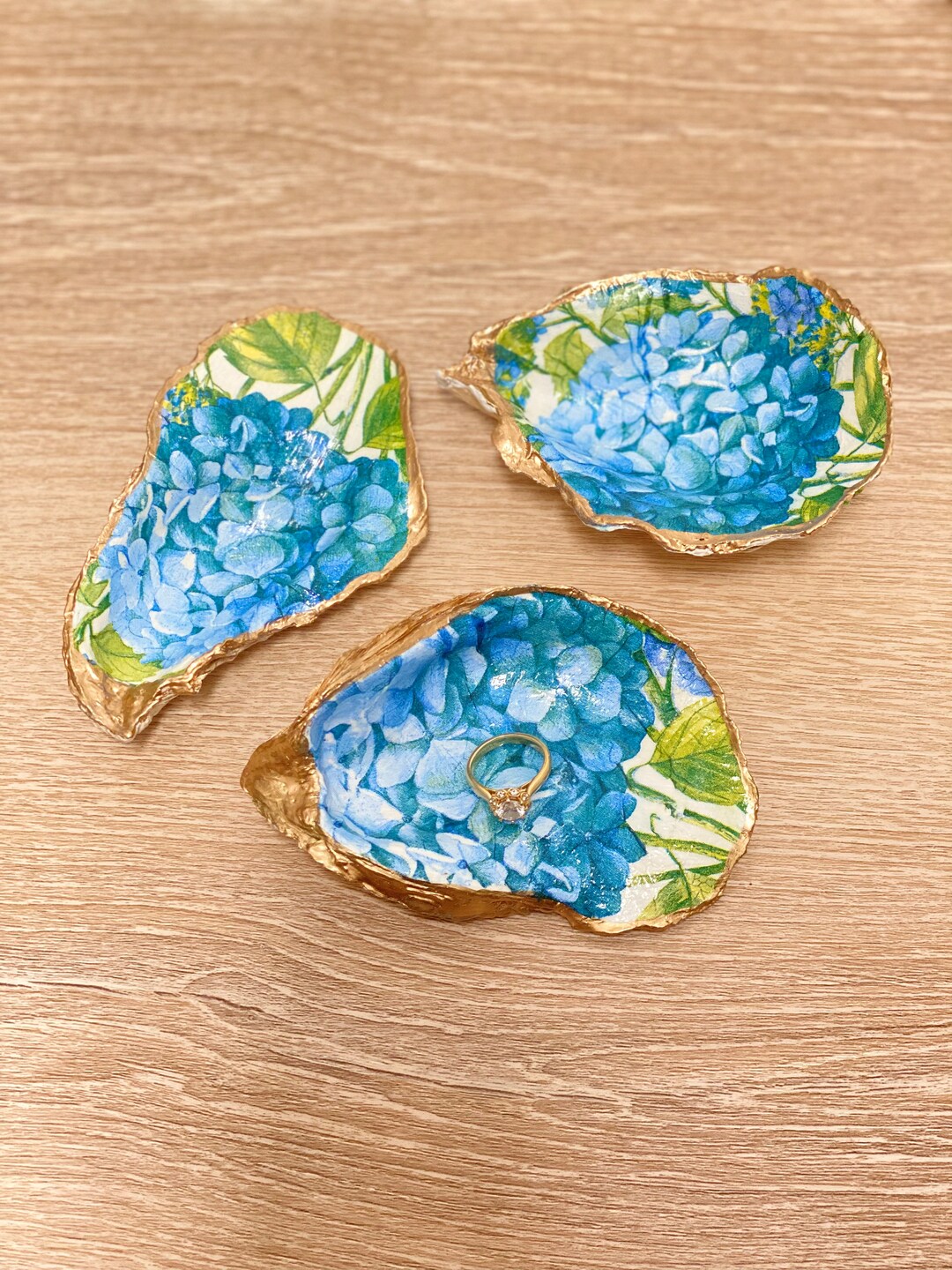 Hydrangea Ring Dish Decoupage Oyster Shell Coastal Decor Beach - Etsy