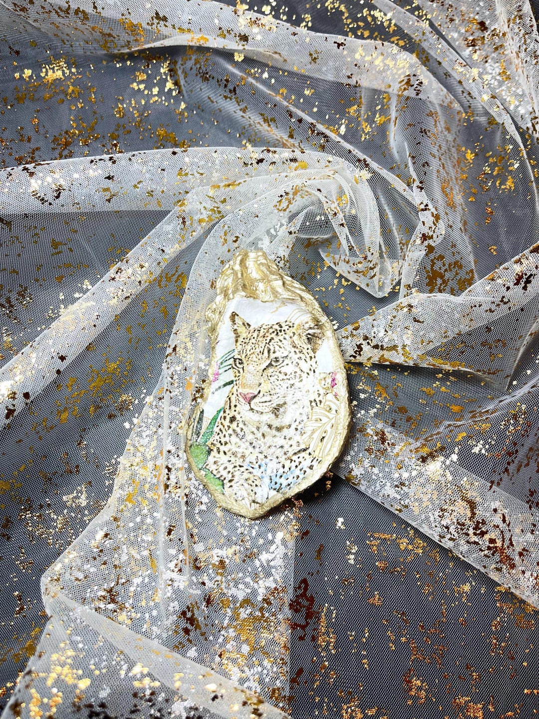 Leopard Oyster Shell Ring Dish, Gold Leaf Accent - Etsy