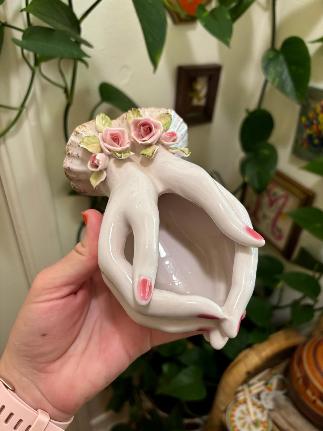 Lefton Porcelain Hand Painted Dish Cupped Hands Trinket Dish Gold ...