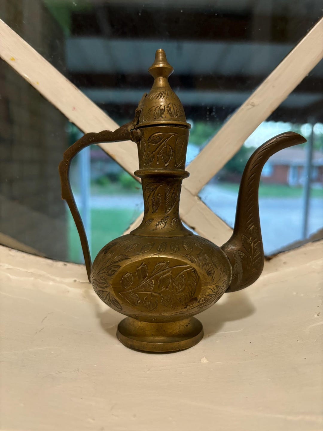 Vintage Brass Dallah Made in India Teapot Indian Etched Lidded Teapot ...