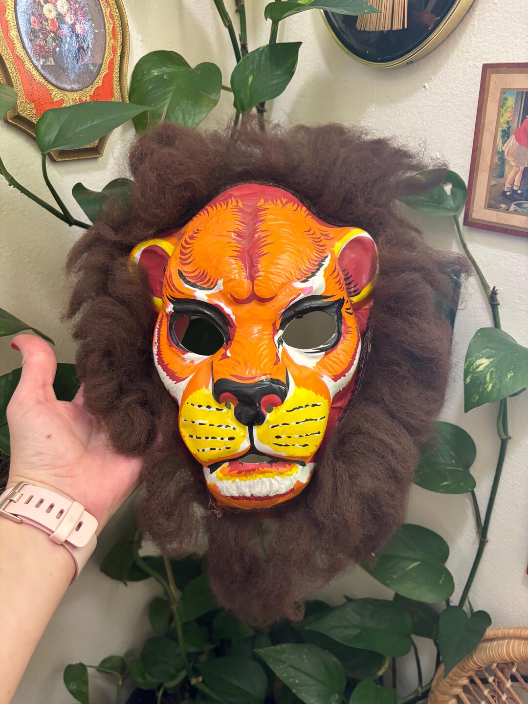 Vintage 70s Halloween Lion Mask Plastic With Hair 15in Long No String ...