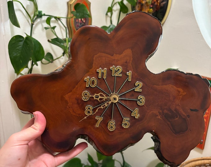Burl Wood Wooden Slab Lacquered Clock Vintage Retro Decor Wall Hanging ...