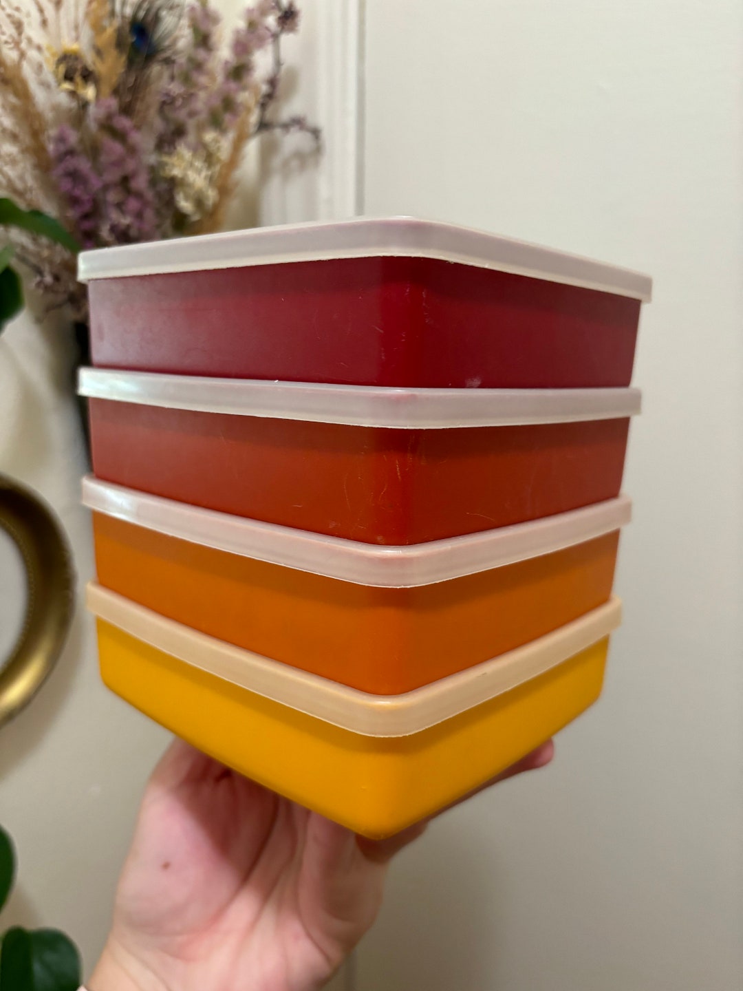 Set of Four 4 Tupperware Square Stackable Picnic Sandwich Containers ...