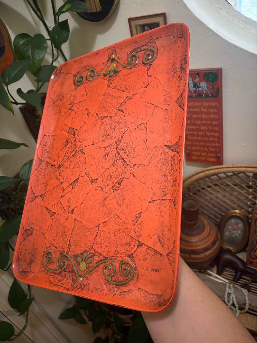 Groovy Vintage Lacquered Paper Mache Lipped Tray 10x14in Orange Tray ...