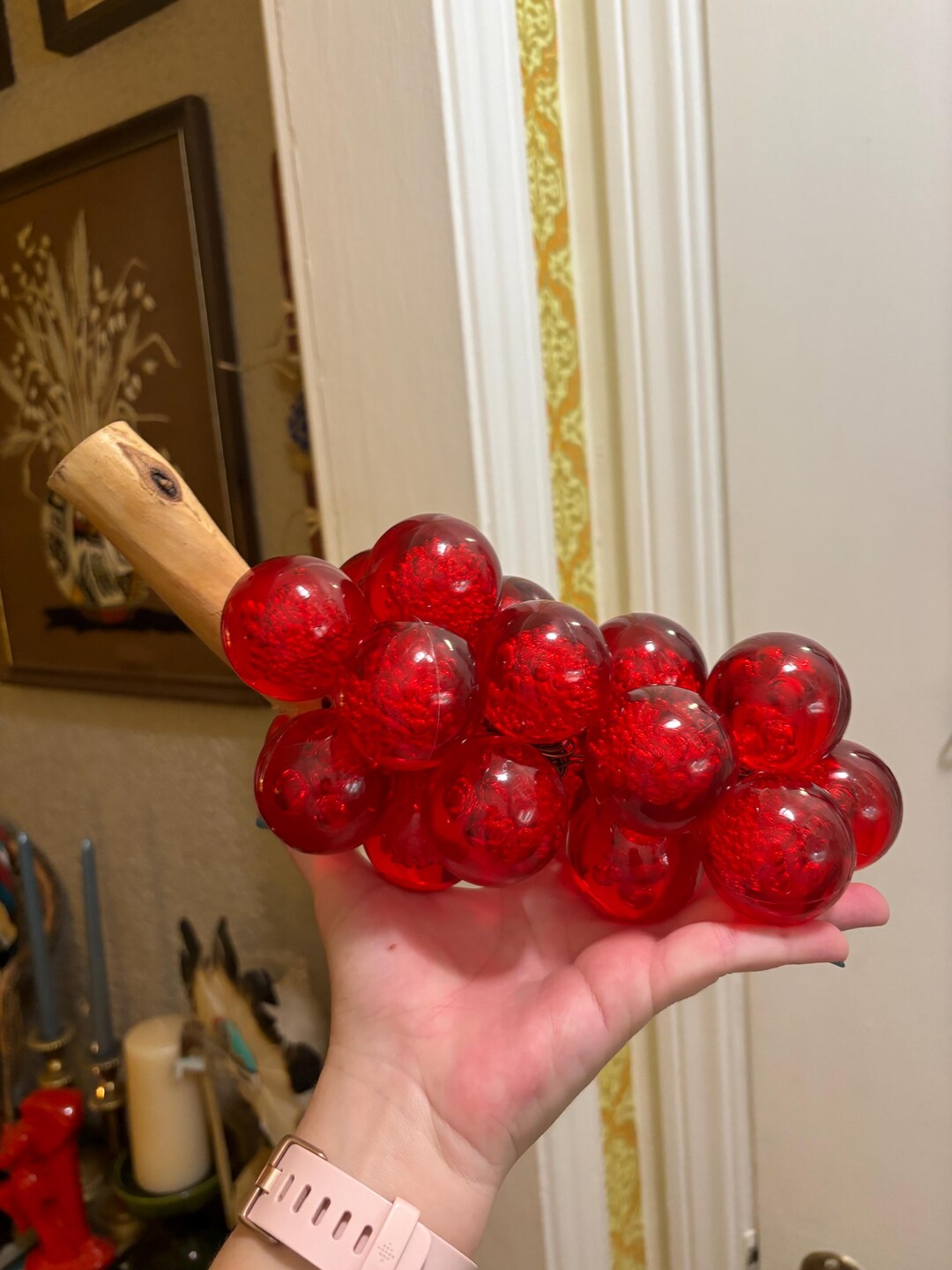 60s 70s Red Lucite Acrylic Grapes on Driftwood About 20 Balls Wire ...