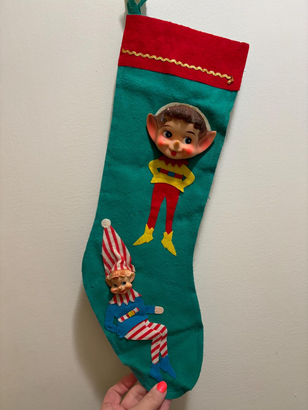 Vintage Felt Stocking Elf Pixie Craft Christmas Holiday Stocking 1950s ...