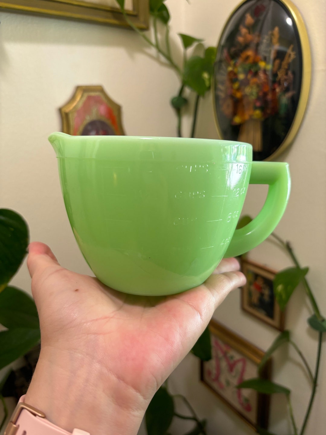 2 Cup Vintage Jadeite Jeannette Measuring Cup Pitcher 6in Across ...