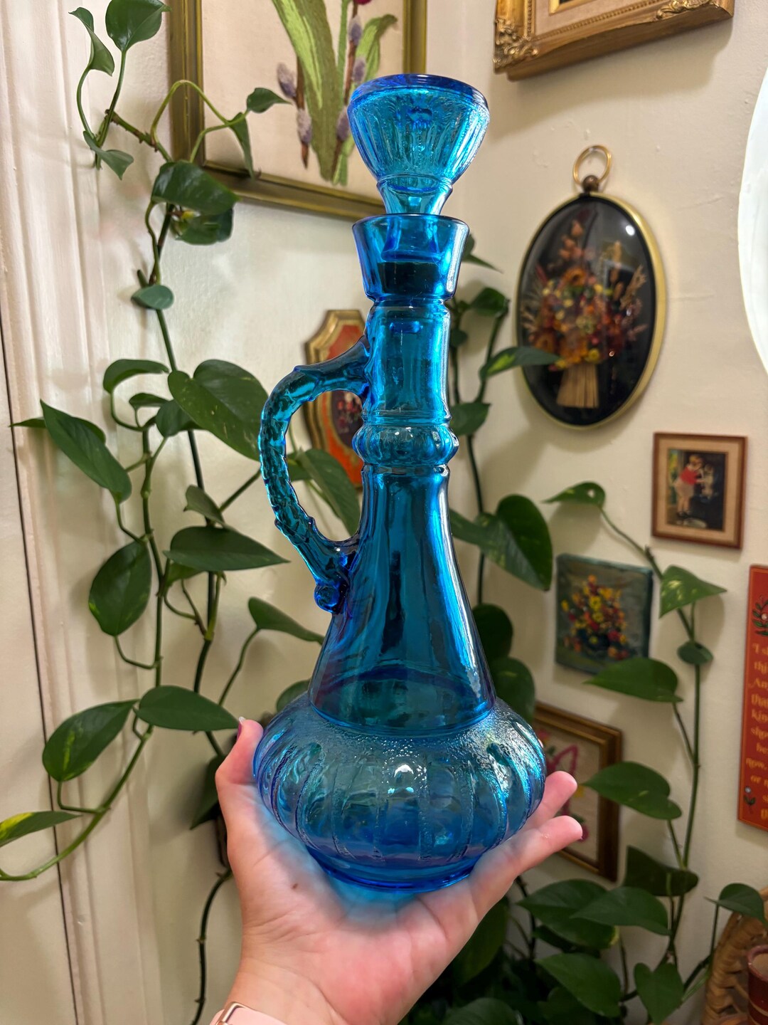 1973 70s Vintage Blue Jim Beam Whiskey Genie Bottle Decanter With ...