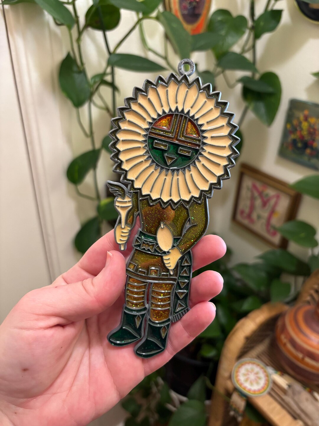 Vintage Metal and Acrylic Sunface Suncatcher Window Hanging Decor ...