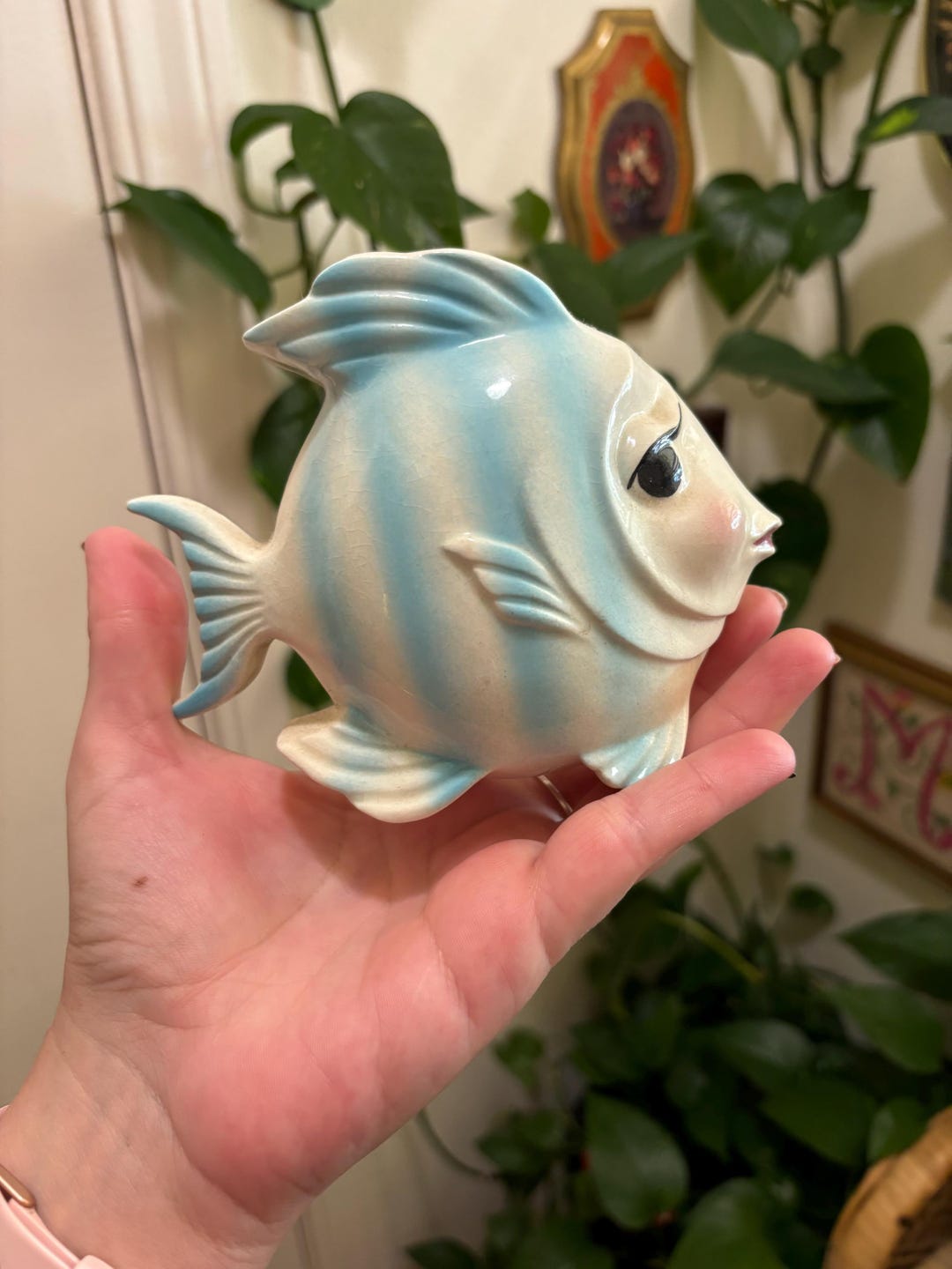 Vintage Ceramic Wall Pocket Blue and White Fish Kitschy Bathroom Decor ...
