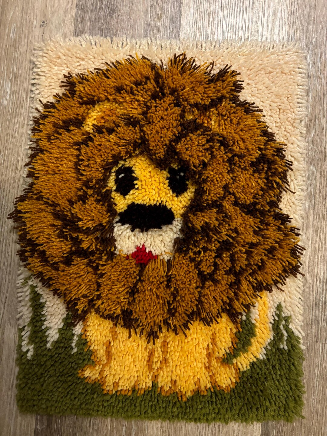 Vintage Latch Hook Lion Leo Rug Wall Hanging Astrology Zodiac Kids Zoo ...