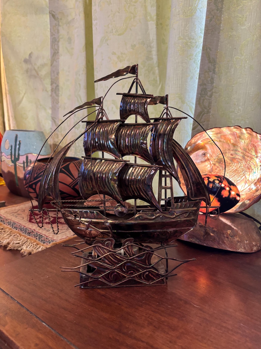 Brass Copper Metal Vintage Sailboat Ship With Music Box Song Toyland 11 ...