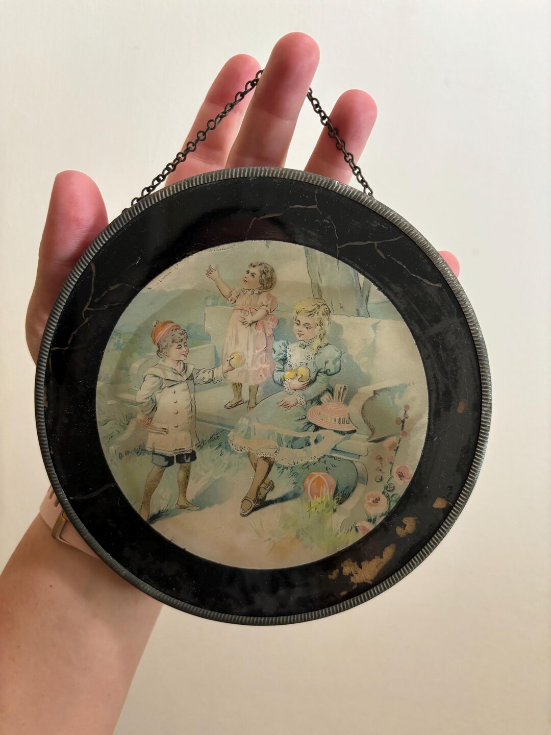 6.25in Across Vintage Victorian Antique Circular Framed Glass Print ...