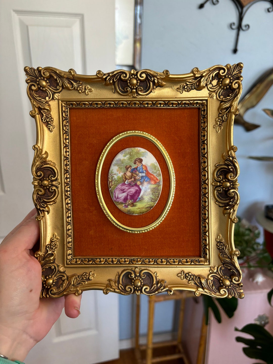 B&S Creations Vintage Fragonard Gold Resin Printed Porcelain Inlay ...